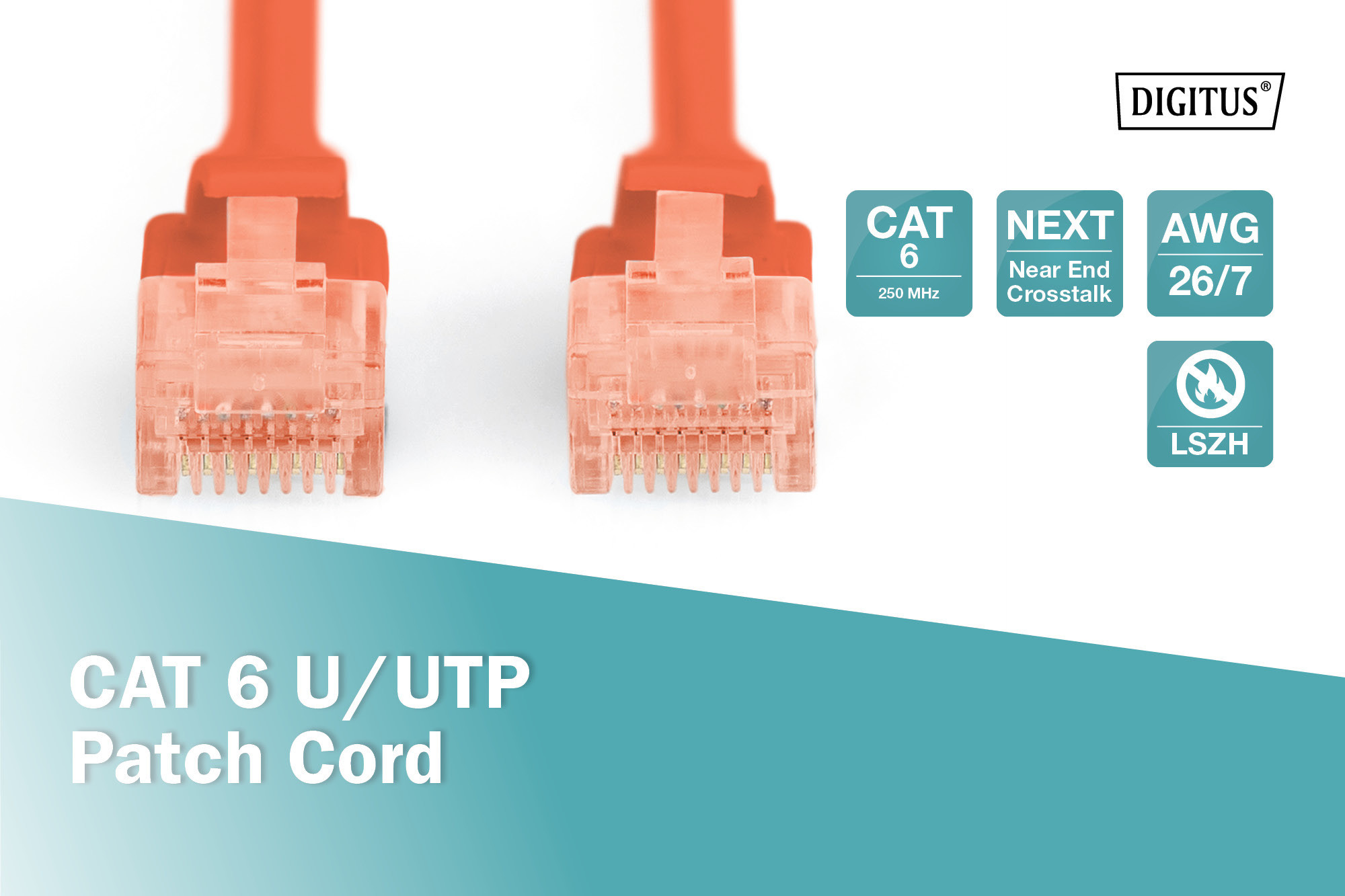 DIGITUS DK-1617-100/R Cat.6 U/UTP LSZH 10m piros patch kábel